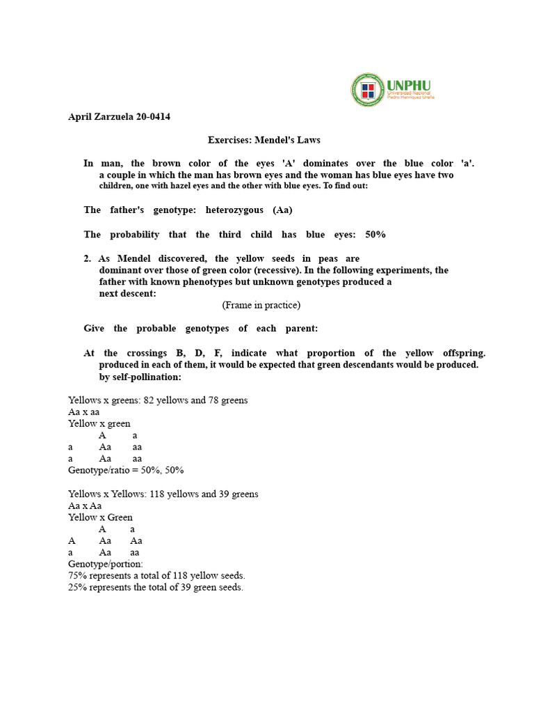 Genetics Practice - Mendel's Laws | PDF | Dominance (Genetics) | Zygosity