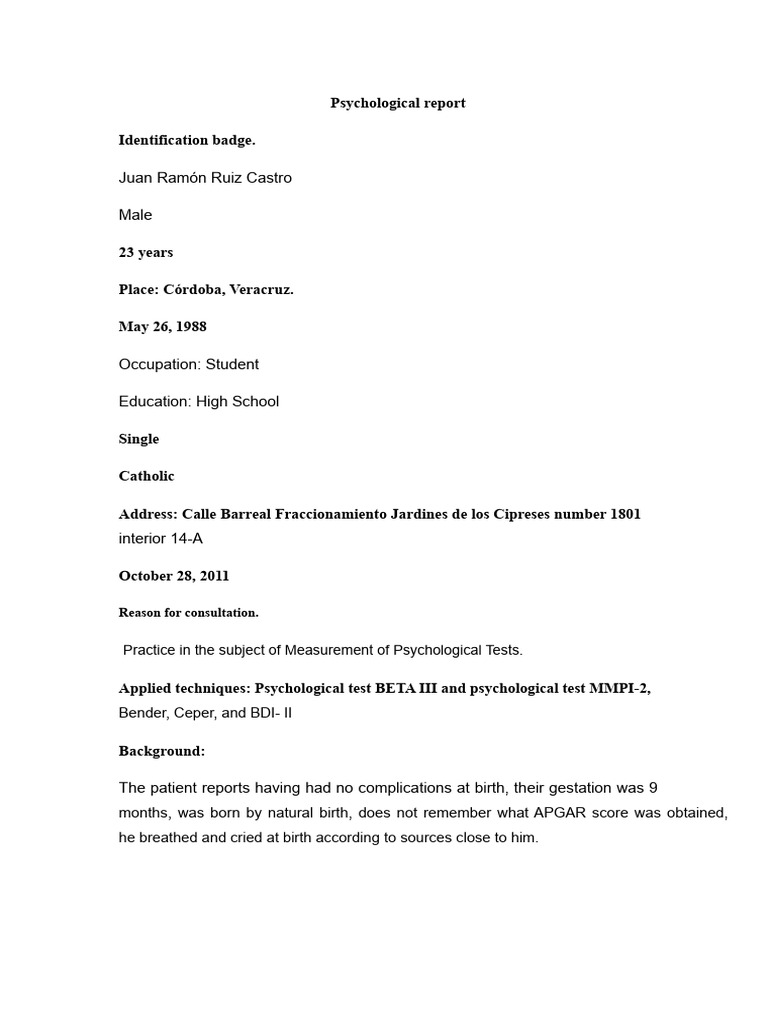 Psychological Evaluation of Juan Ramón Ruiz | PDF | Anxiety | Shyness