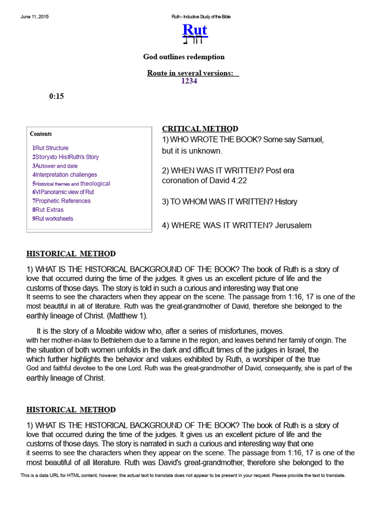 Inductive Study of the Book of Ruth | PDF | Ruth (Biblical Figure) | David