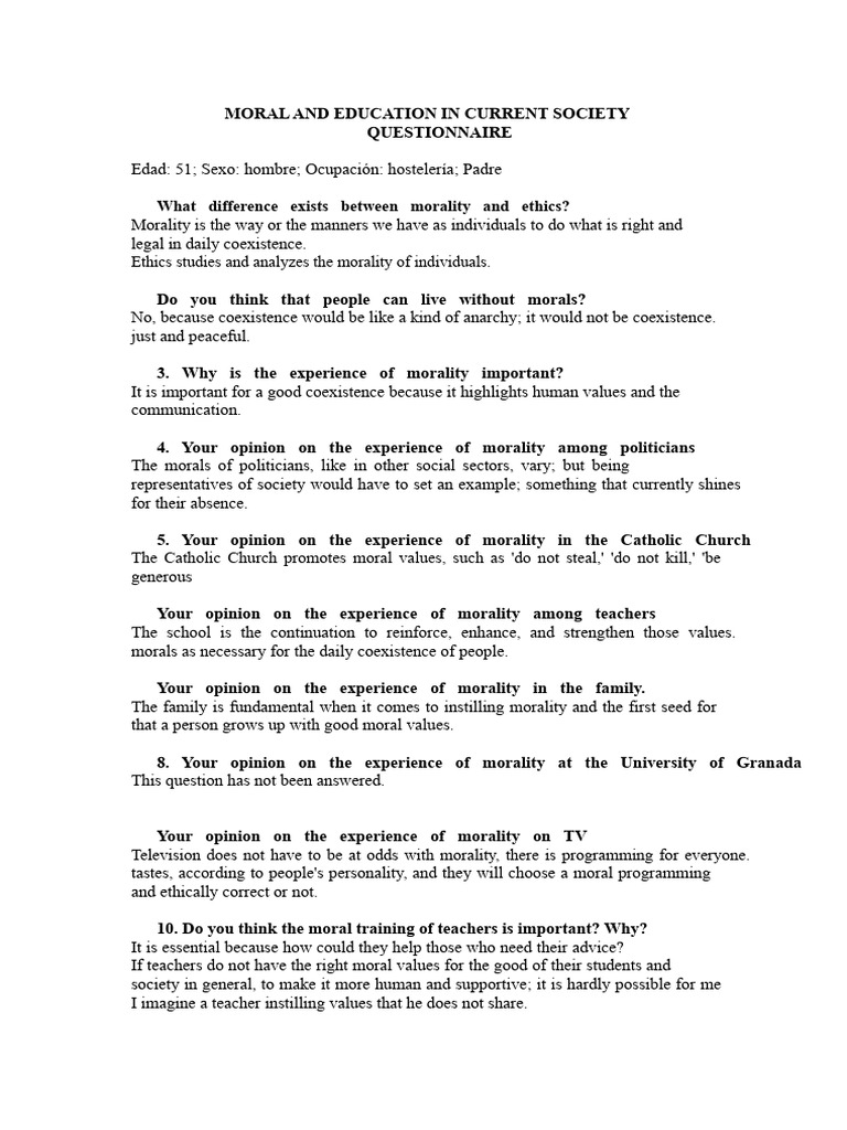 Template For Moral and Civic Questionnaire | PDF