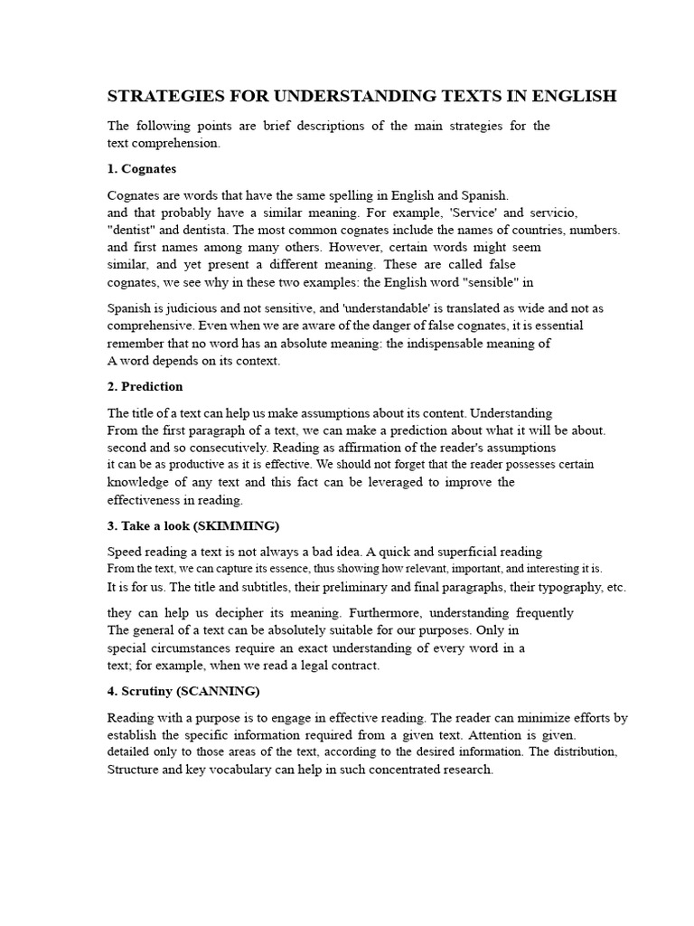 Strategies For Understanding Texts in English | PDF | Reading ...