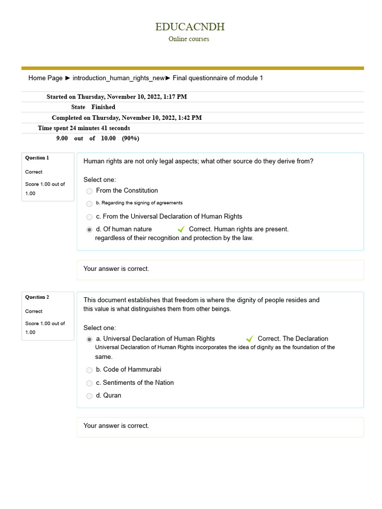 Course - Introduction To Human Rights. Final Questionnaire of Module 1 ...