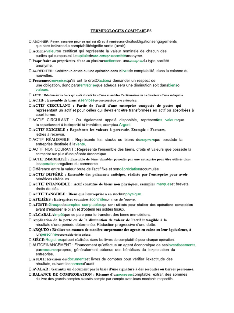 Terminologie Comptable Essentielle | PDF | Comptabilité | Bilan comptable