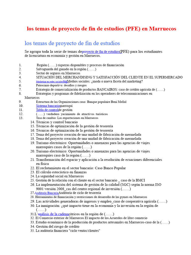 los temas de proyecto de fin de | PDF | Marketing | Marruecos