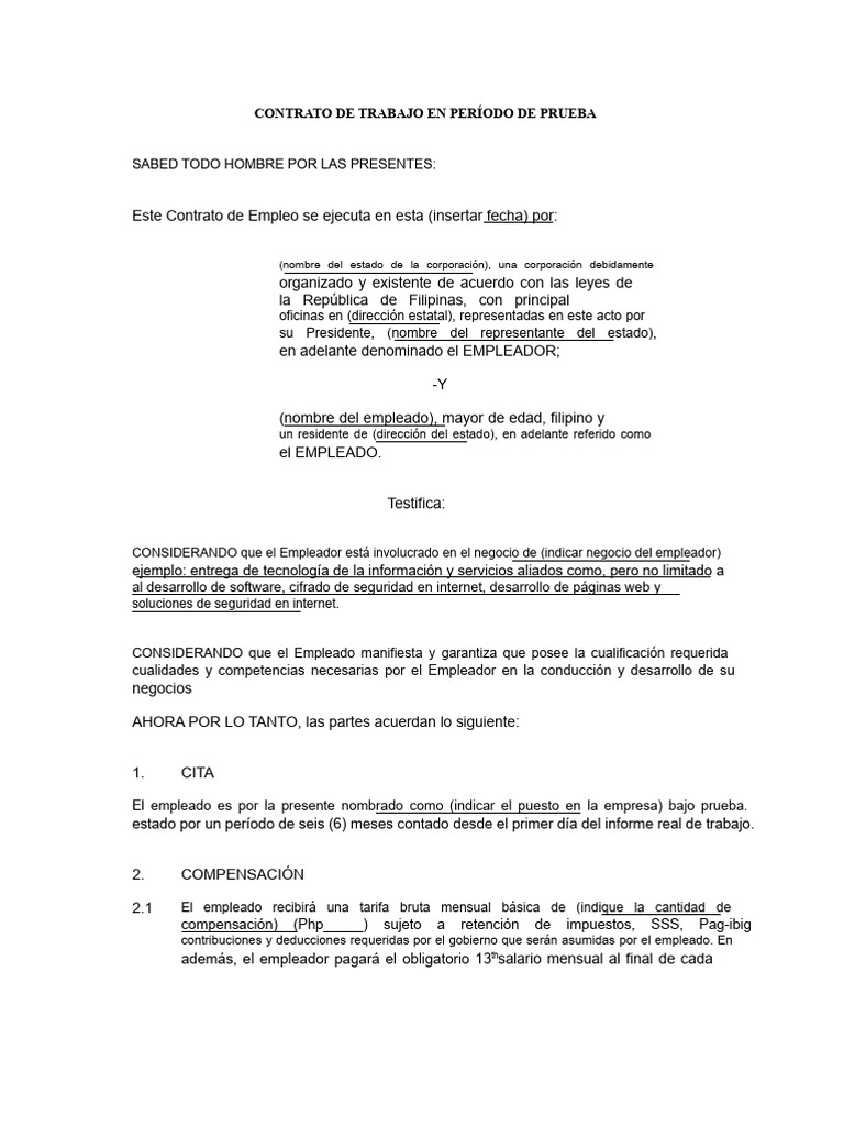 Muestra de Contrato de Prueba | PDF | Derecho laboral | Business