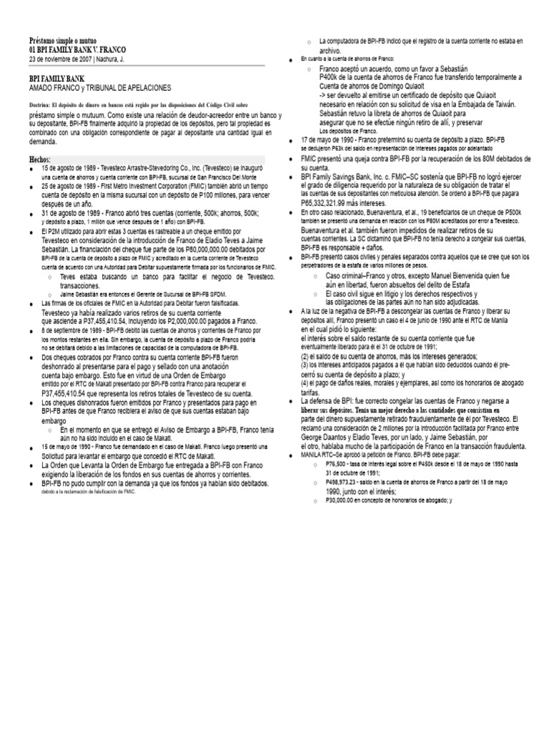 BPI Family Bank Vs Franco (DIGEST) | PDF | Propiedad | Bancos