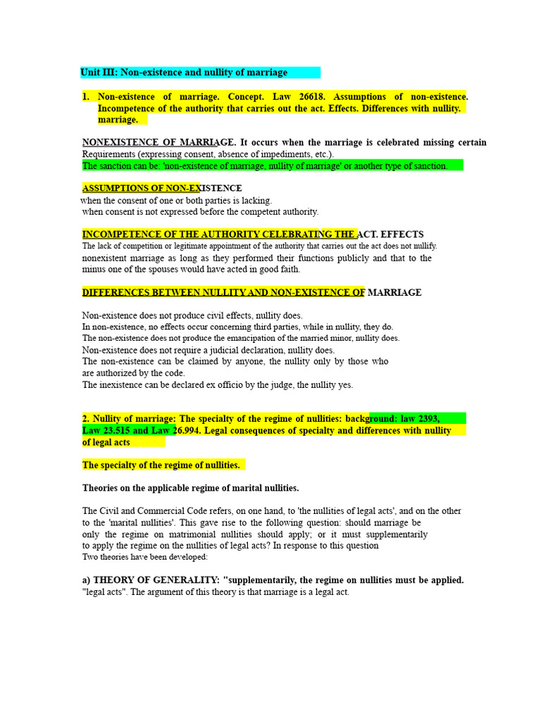 UNIT 3 - NONEXISTENCE AND NULLITY OF MARRIAGE | PDF | Annulment | Marriage