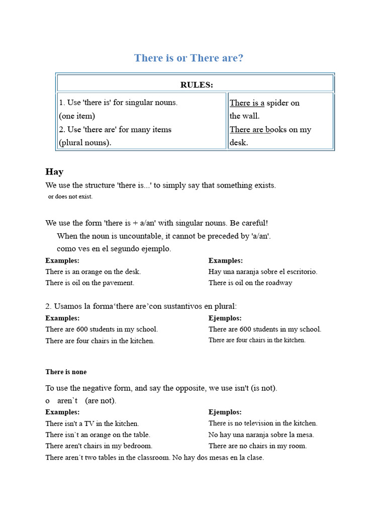 1st ESO Theory There Is There Are | PDF | Plural | Noun