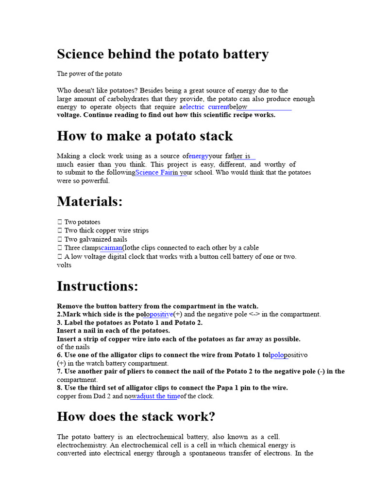How Potato Batteries Generate Power | PDF