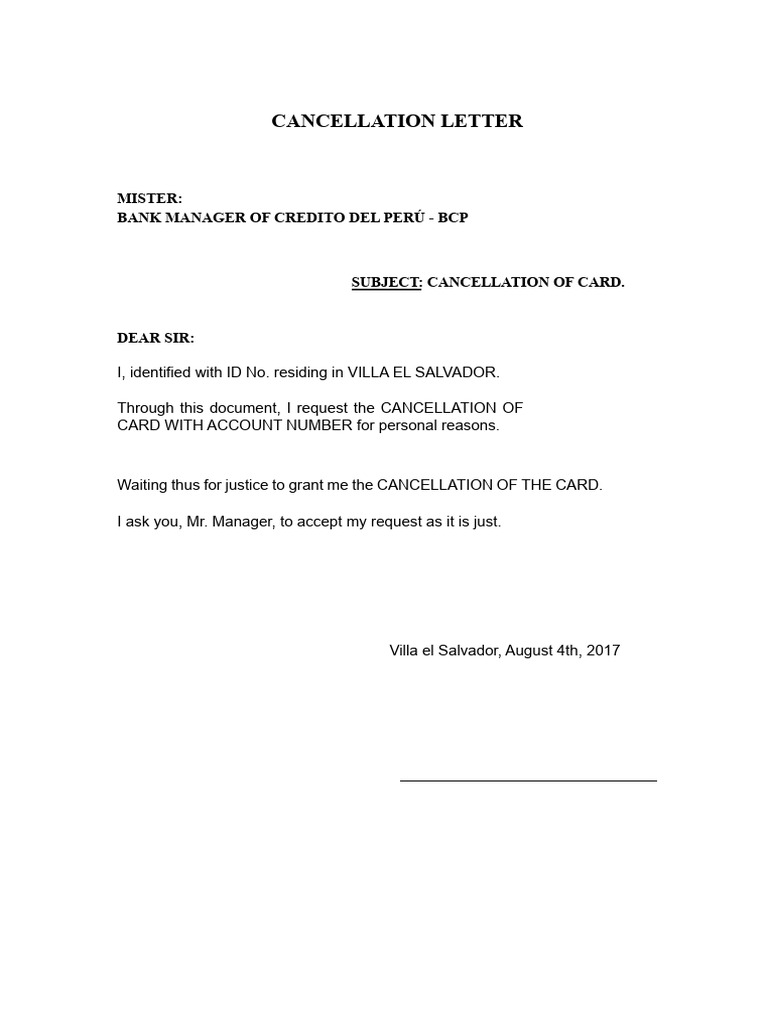 Card Cancellation Letter | PDF