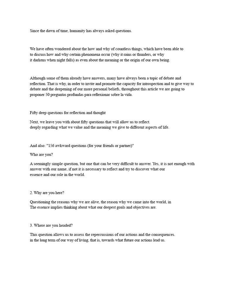 50 Questions To Reflect On Life | PDF | Truth | Question