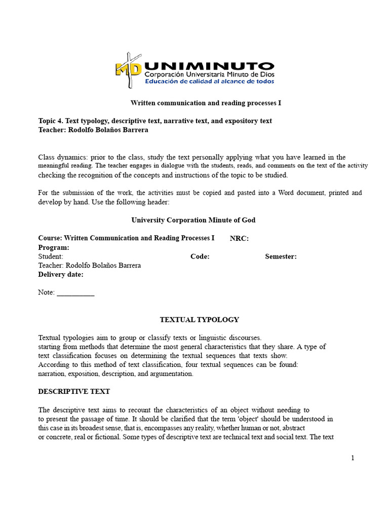 Topic 4 Textual Typology, The Descriptive Text, Narrative Text, and ...
