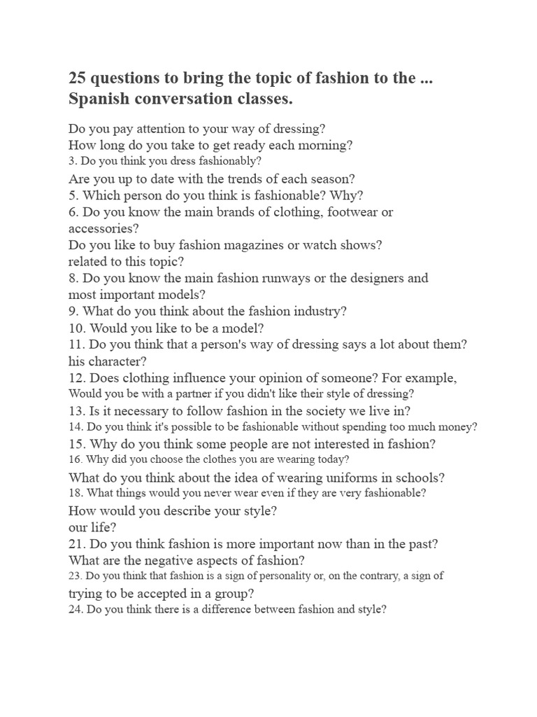 25 Questions To Bring The Topic of Fashion To Spanish Conversation ...