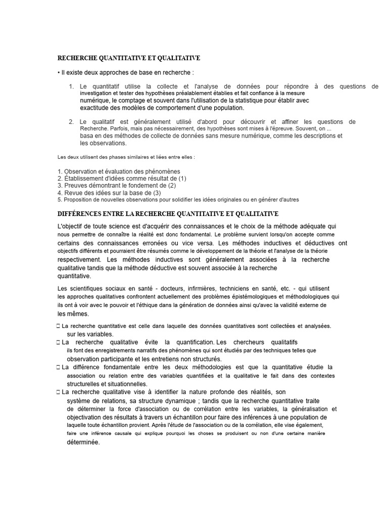 Différences entre recherche qualitative et quantitative | PDF ...