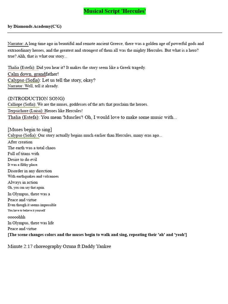 Musical Script Hercules (Unfinished) | PDF | Hades | Zeus