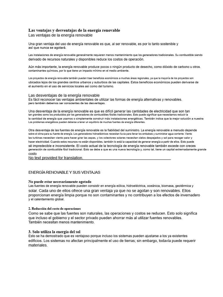 Ventajas y desventajas de la energía renovable | PDF | Energía ...