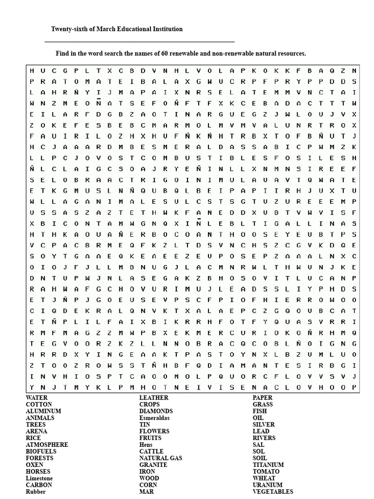 Word Search Natural Resources | PDF