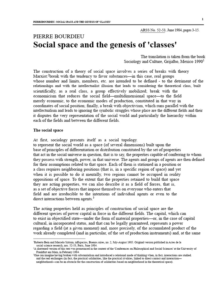 1984-Social Space and Genesis of Classes - CC | PDF | Space | Perception
