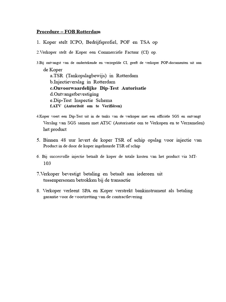 Procedure FOB Rotterdam | PDF