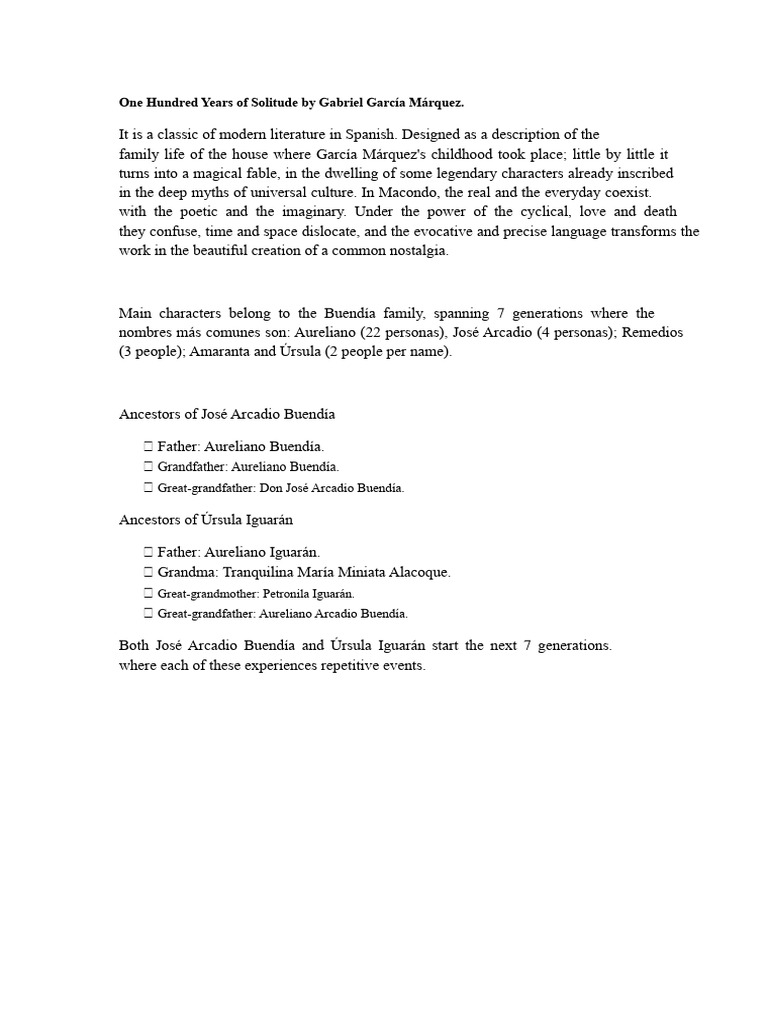 One Hundred Years of Solitude by Gabriel García Márquez | PDF | Spanish ...