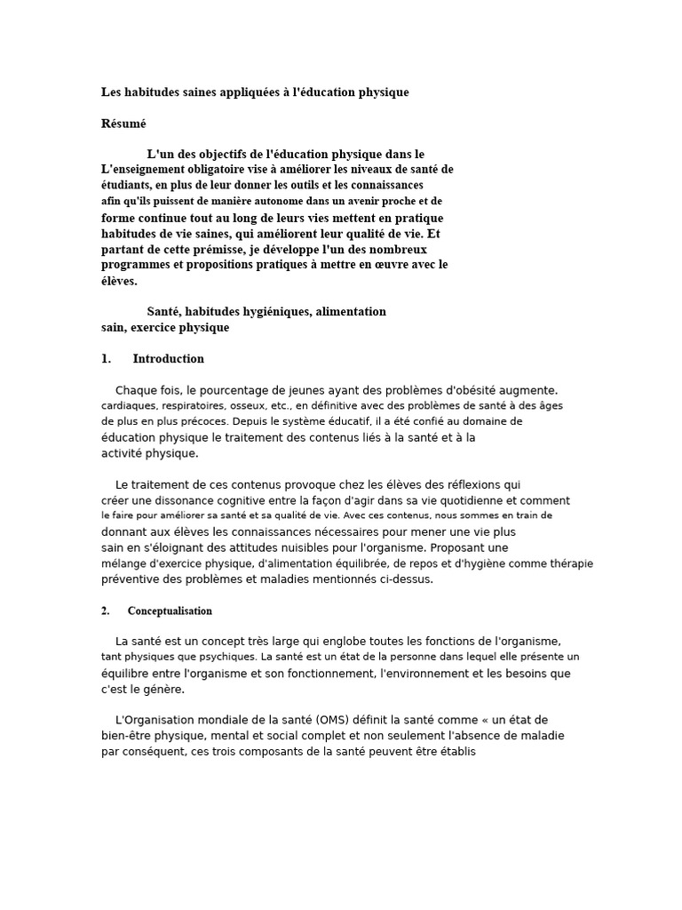 Habitudes saines en éducation physique | PDF | Environnement naturel ...