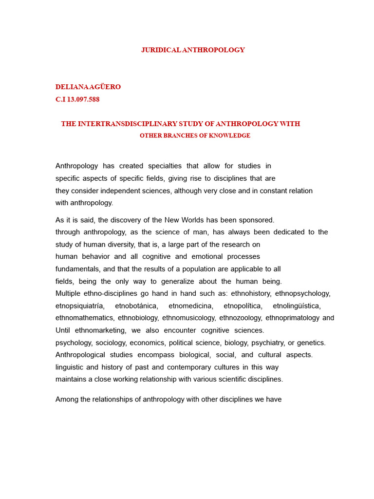 The Inter-Transdisciplinary Study of Anthropology with Other Branches of Knowledge | PDF ...