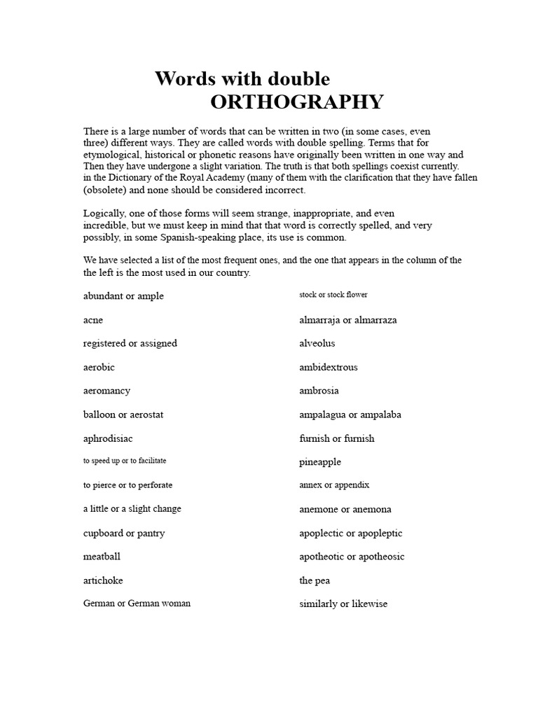 Common Words with Double Spellings | PDF | Spelling