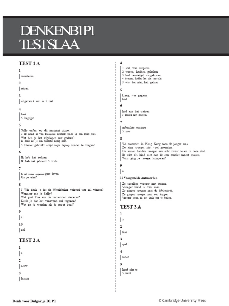 Denk Voor Bulgarije B1 P1 Toetsen Antwoord Sleutel A | PDF