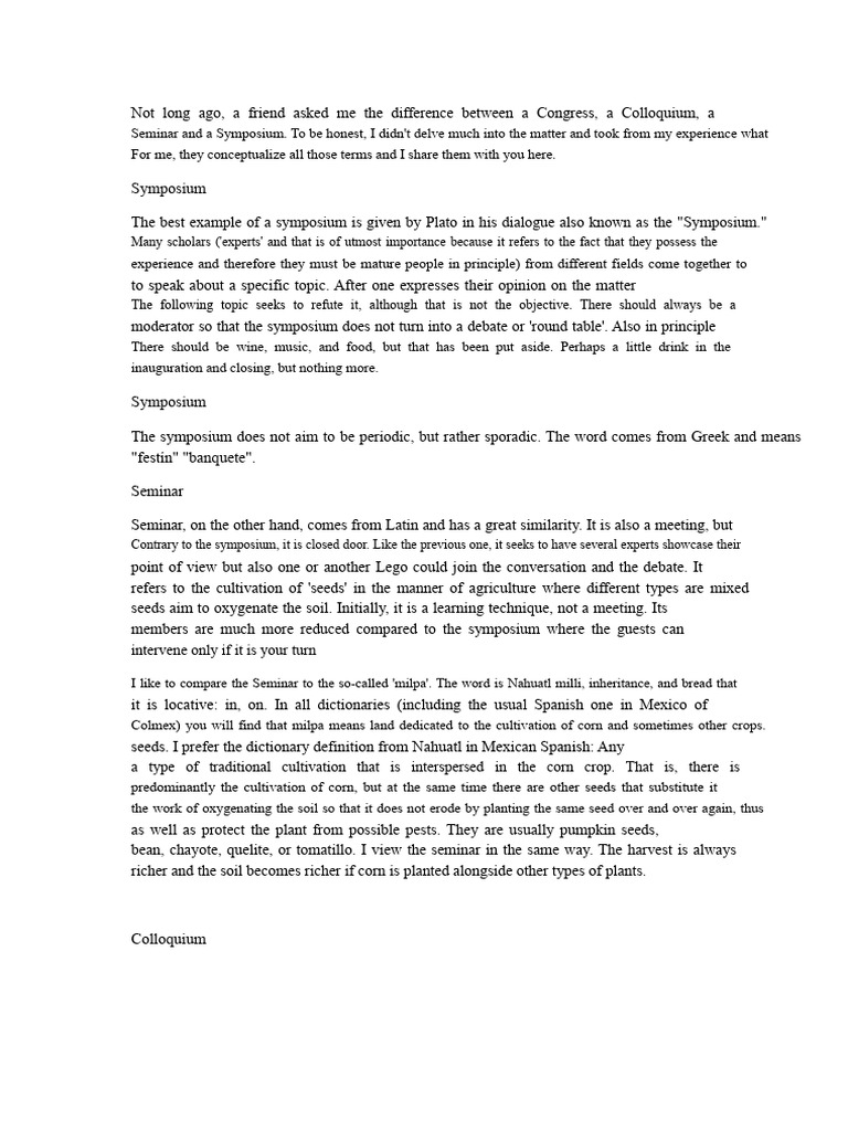 Differences Among Symposium, Colloquium, Seminar | PDF | Symposium | Expert