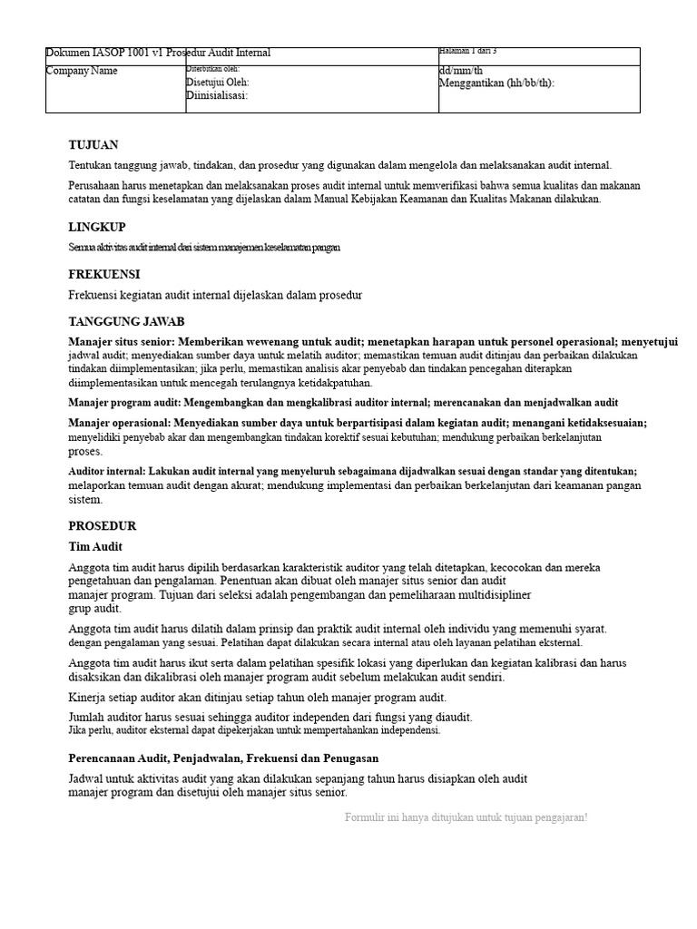 Contoh SOP Audit Internal | PDF
