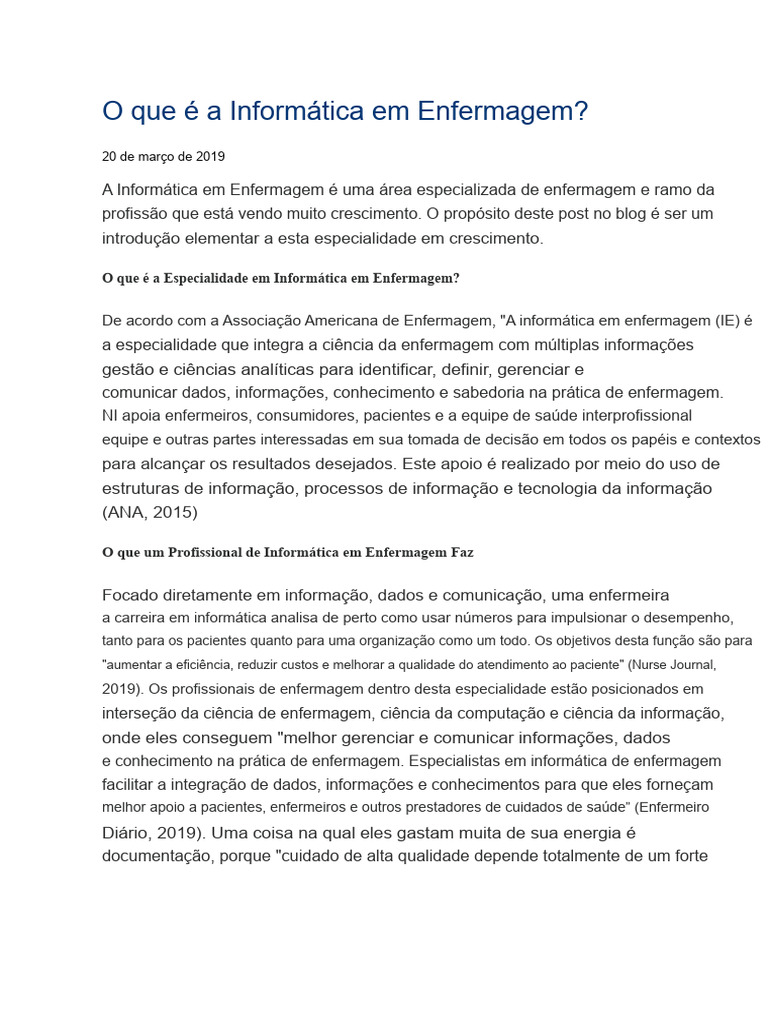 Informática em Enfermagem: Definição e Carreira | PDF | Enfermagem ...