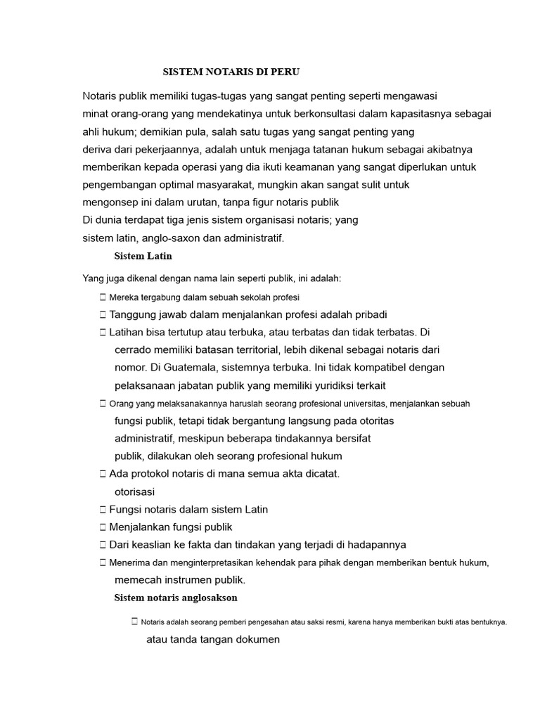 Sistem Notaris di Peru: Tipe dan Fungsi | PDF