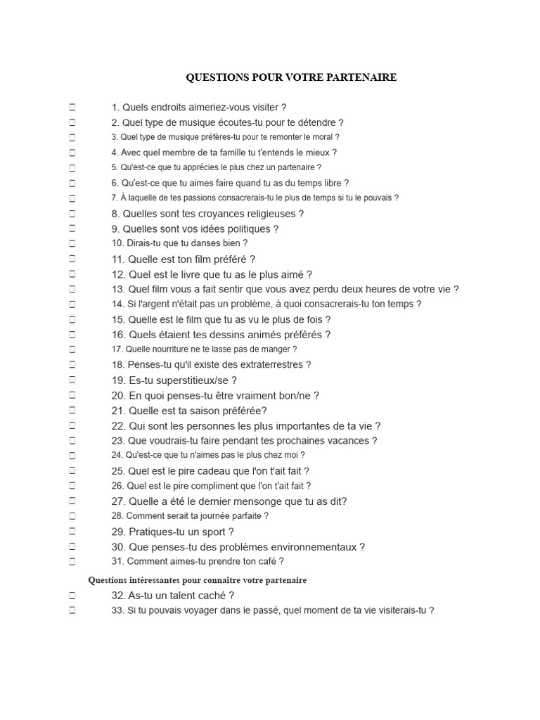 Questions pour mieux connaître votre partenaire | PDF
