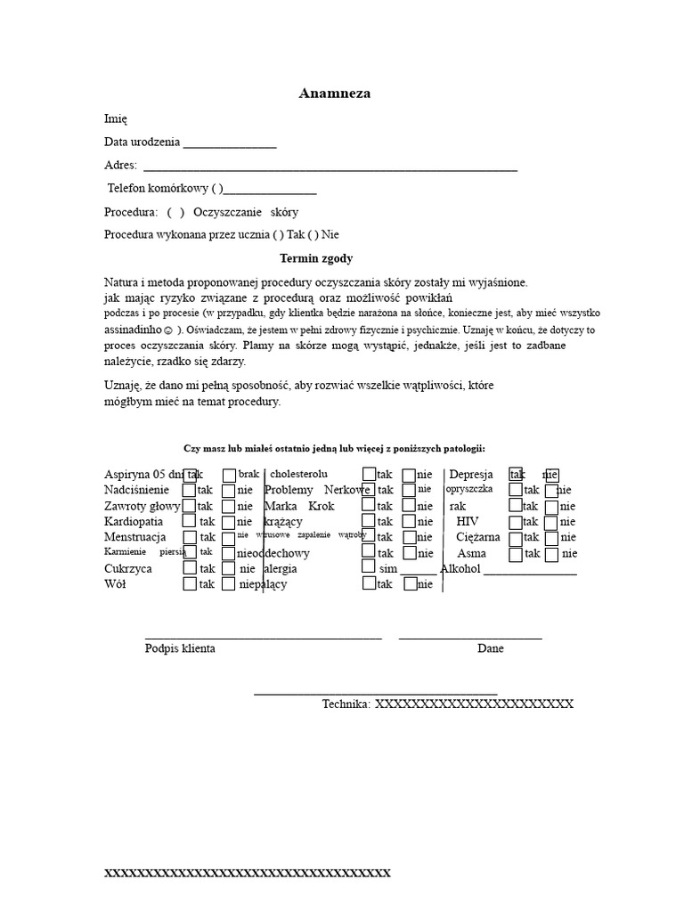 Anamneza + Czyszczenie Skóry | PDF