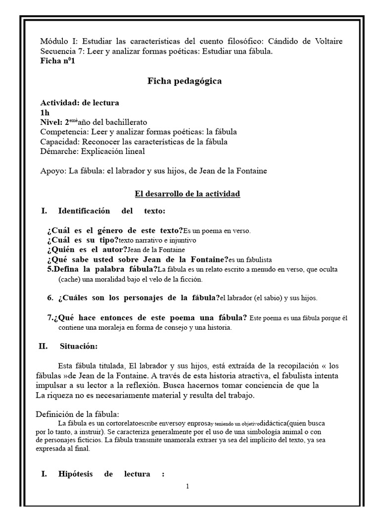Análisis de la fábula "El labrador" | PDF | Fábula