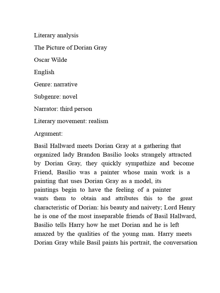 Literary Analysis of Dorian Gray Firstb | PDF | The Picture Of Dorian Gray