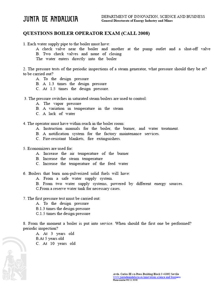 2008-2013 - Industrial Boiler Operator Exam | PDF | Boiler | Water