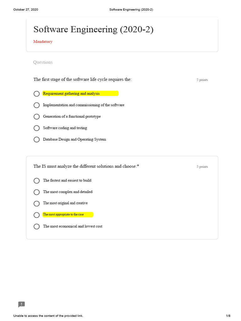 PC1 - Software Engineering (2020-2) | PDF | Software Development ...