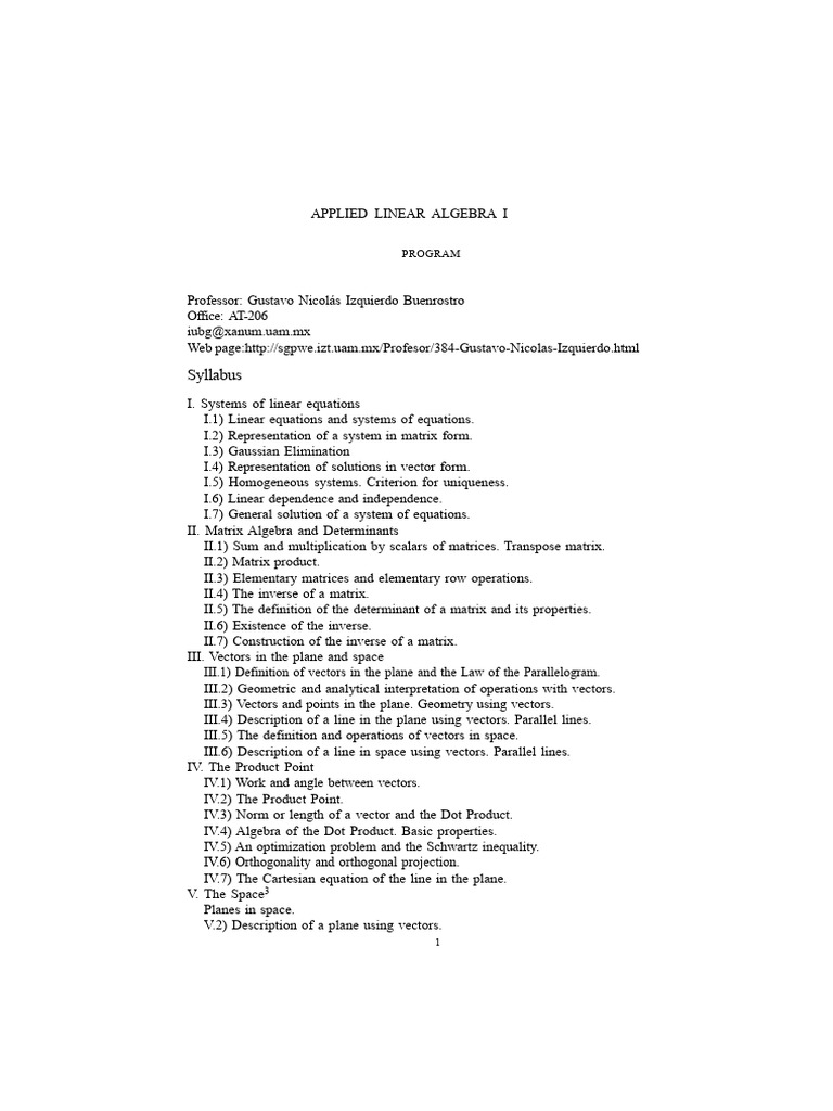 Applied Linear Algebra UAM | PDF | Matrix (Mathematics) | Vector Space