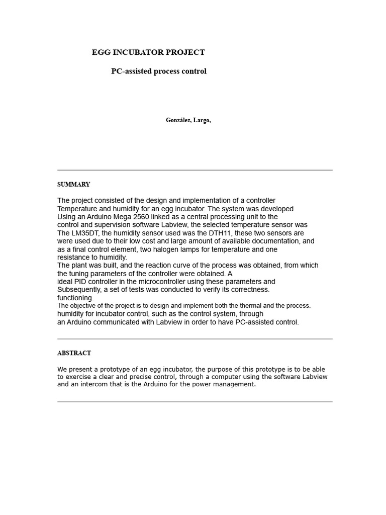 Egg Incubator Project Report | PDF | Humidity | Automation