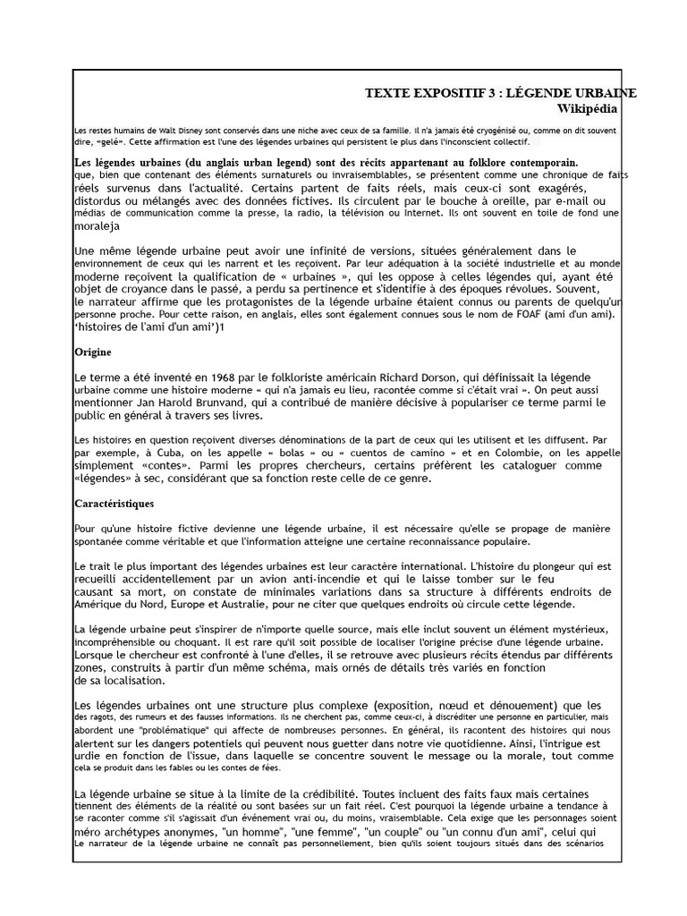 Comprendre les légendes urbaines | PDF