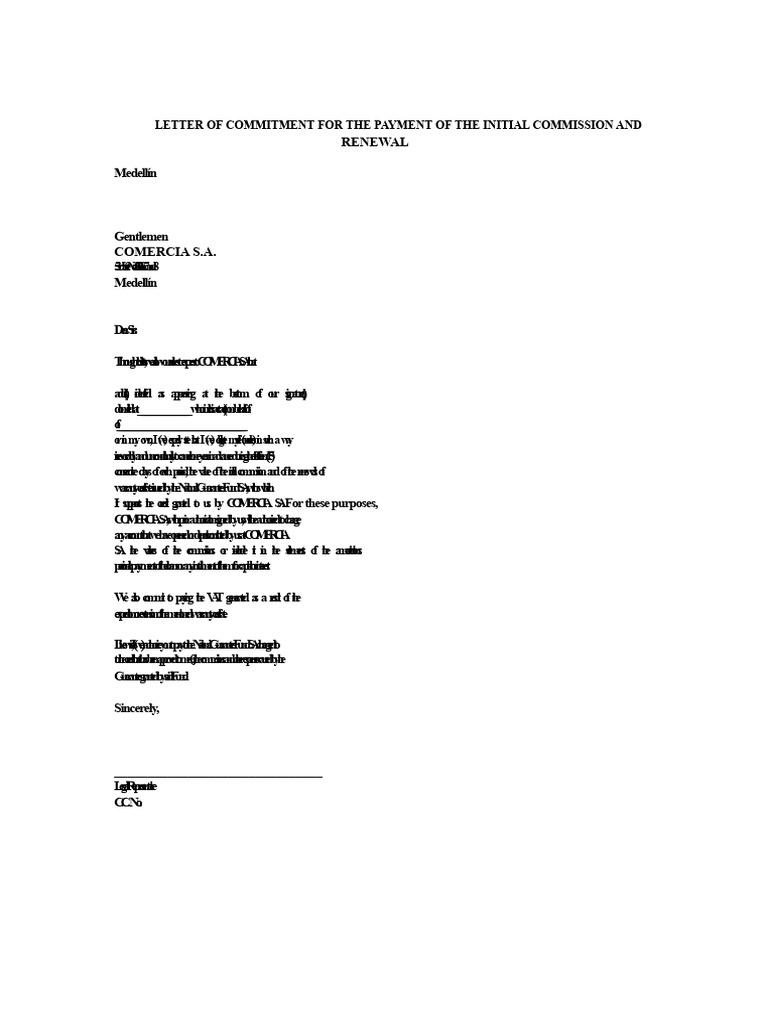 Initial Commission Payment Commitment Letter | PDF