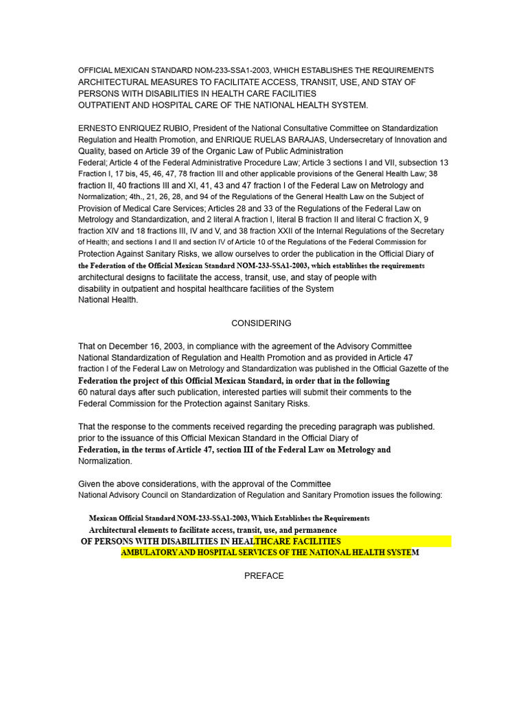 Official Mexican Standard NOM-233-SSA1-2003, which establishes the ...