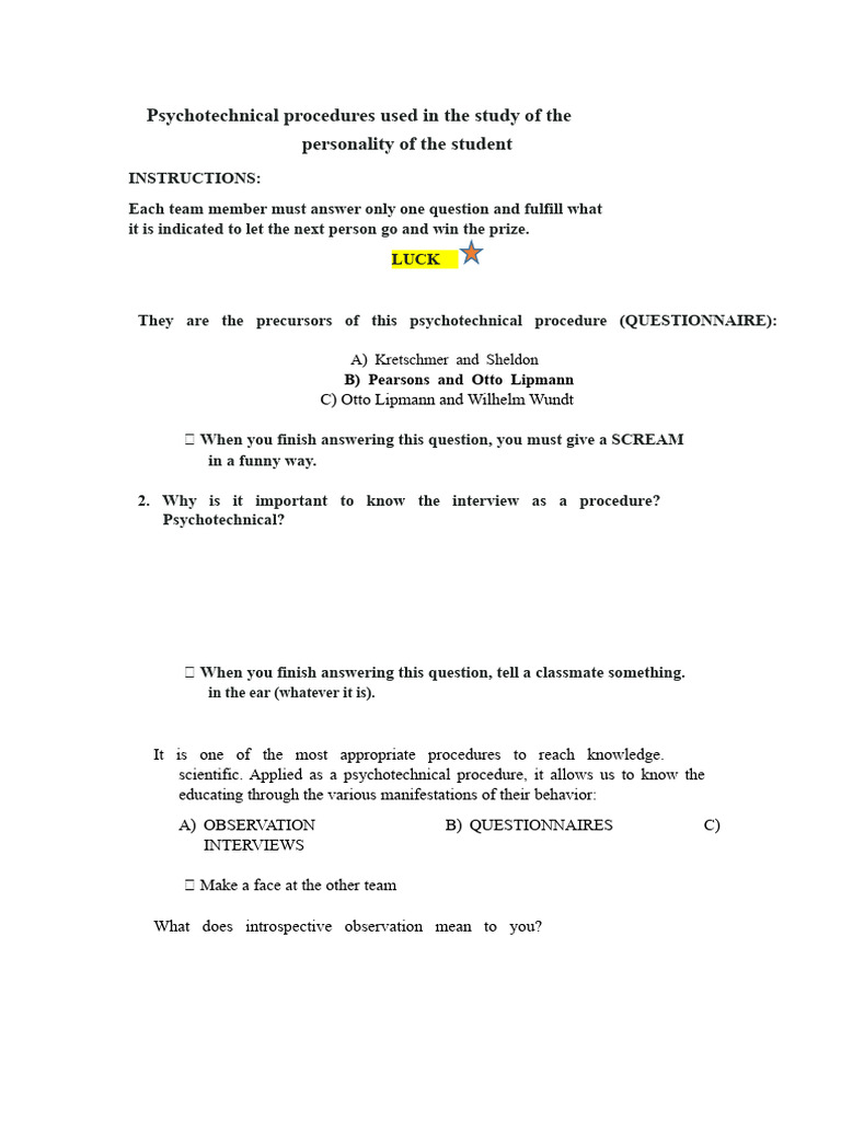 Psychotechnical Procedures Used in The Study of The Personality of The ...