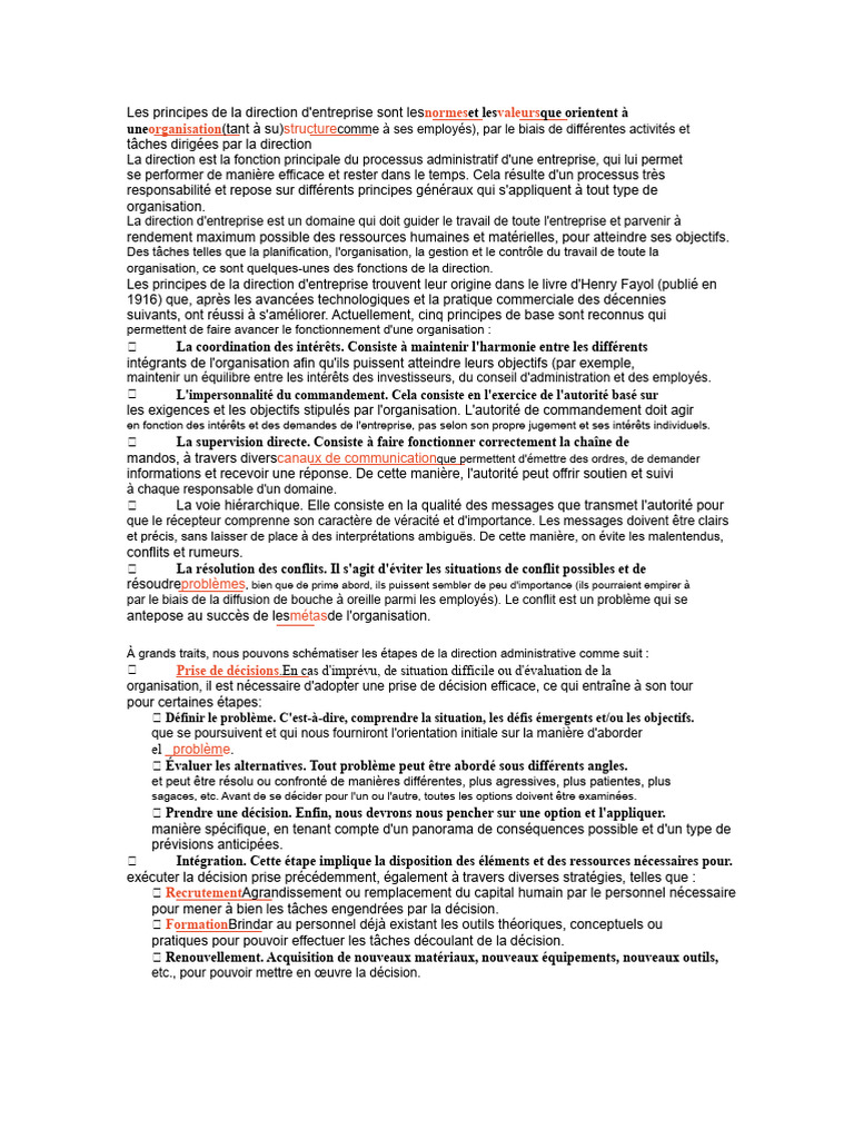 Principes clés de la direction d'entreprise | PDF | Business | Gestion ...