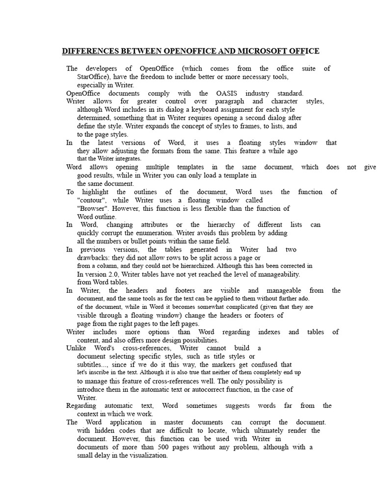 OpenOffice vs. Microsoft Office Differences | PDF | Microsoft Word ...