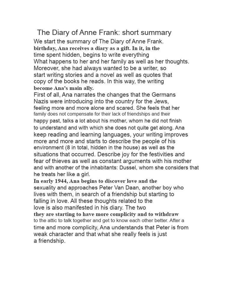 Summary of Anne Frank's Diary | PDF | Anne Frank | The Holocaust