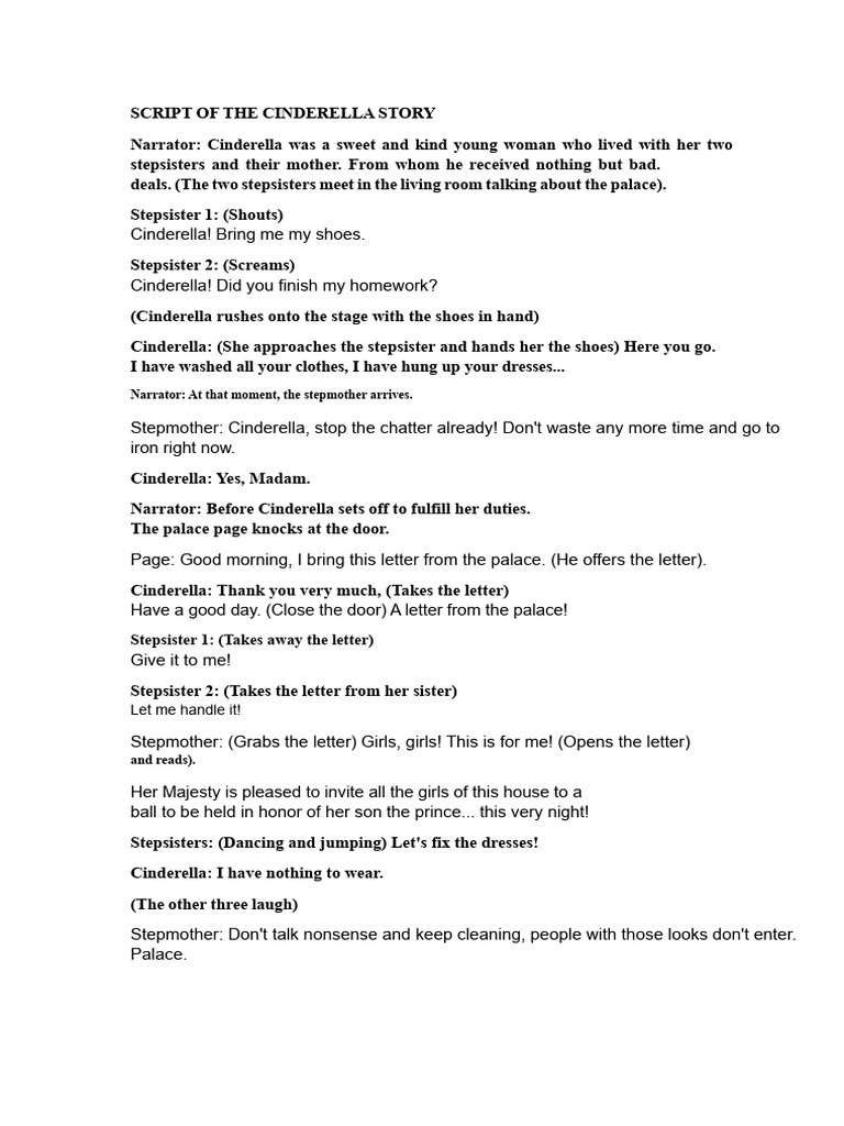 Cinderella Story Script Summary | PDF | Cinderella | Fantasy Creatures