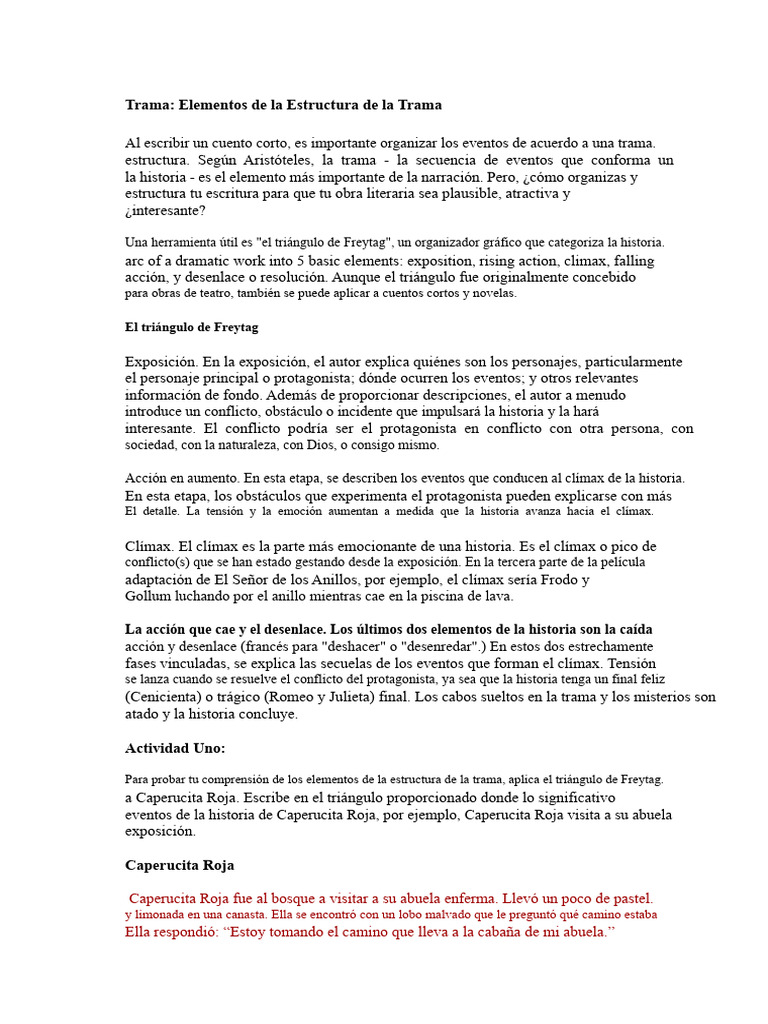 Trama - Elementos de la Estructura de la Trama | PDF | Caperucita Roja ...