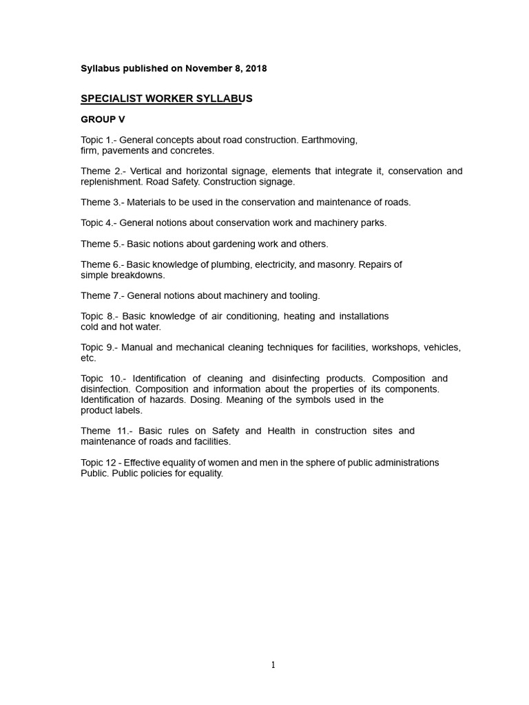 (Microsoft Word - Specialist Laborer Syllabus | PDF